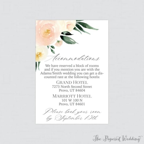 13 Tasteful Wedding Accommodation Cards for Stylish Lodging Details ...